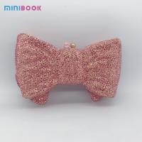 China Minibook Bowknot Crystal Evening Bag Rhinestone Bow PU Metal Clutch 21x6x12cm for sale