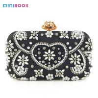China Rhinestone Embroidered Clutch Bag 20x6x11.5cm PU Metal Evening Handbag for Women for sale