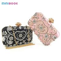 China Rhinestone Embroidered Clutch Bag 20x6x11.5cm PU Metal Evening Handbag for Women for sale