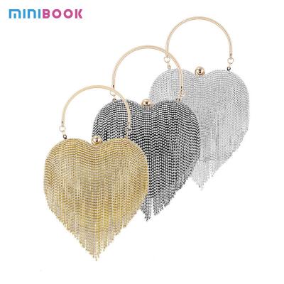 China Custom Luxury Heart Shaped Diamond Clutch Evening Bag 17cm Metal Handbag for Party for sale