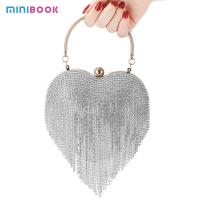 China Custom Luxury Heart Shaped Diamond Clutch Evening Bag 17cm Metal Handbag for Party for sale