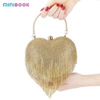 China Custom Luxury Heart Shaped Diamond Clutch Evening Bag 17cm Metal Handbag for Party for sale