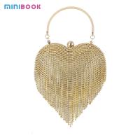 China Custom Luxury Heart Shaped Diamond Clutch Evening Bag 17cm Metal Handbag for Party for sale
