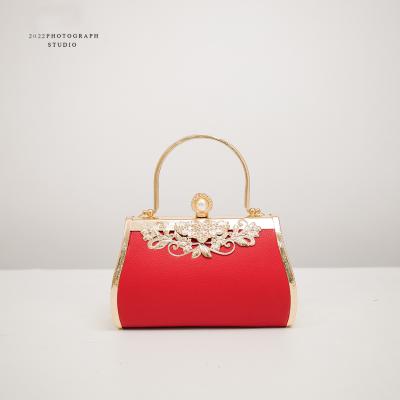 China 21x7x14cm Crystal Pearl Evening Handbag for Party Clutch Open PU Leather Women for sale