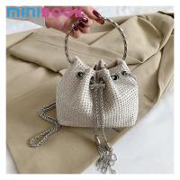 China Women's PU Leather Diamond Bucket Handbag Flap Closure Wedding Dinner Party Bag Single Handle for sale