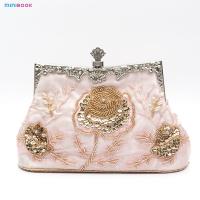 China Vintage Floral Beaded Sequin Rhinestone Embroidery Clutch Evening Handbag for Women 20cm for sale