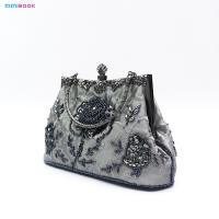 China Vintage Floral Beaded Sequin Rhinestone Embroidery Clutch Evening Handbag for Women 20cm for sale