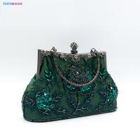 China Vintage Floral Beaded Sequin Rhinestone Embroidery Clutch Evening Handbag for Women 20cm for sale