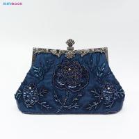 China Vintage Floral Beaded Sequin Rhinestone Embroidery Clutch Evening Handbag for Women 20cm for sale