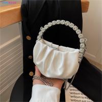 China Custom Logo Women Half Moon Clutch Purse with Chic Pleated Design Diamond Handle 20cm for sale