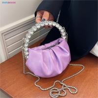 China Custom Logo Women Half Moon Clutch Purse with Chic Pleated Design Diamond Handle 20cm for sale