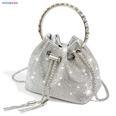 China Shiny Crystal Bucket Purse Bridal Wedding Evening Party Clutch Bag for Women Luxury 20cm for sale