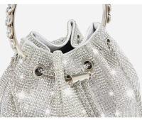 China Shiny Crystal Bucket Purse Bridal Wedding Evening Party Clutch Bag for Women Luxury 20cm for sale