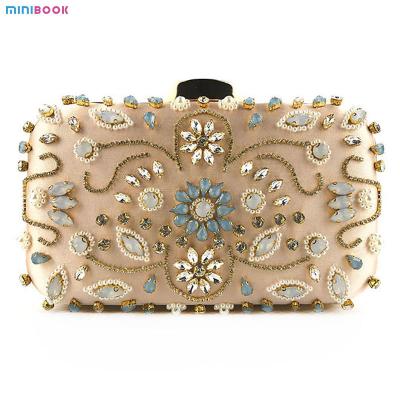China Luxury Rhinestone Women Shoulder Clutch Bag with Diamond Pearls Beads OEM Custom 30x15cm for sale