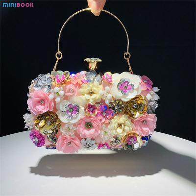 China Handmade Acrylic Evening Clutch Bag for Women Formal Party Rattan Silk Satin Bucket Bag 20cm for sale