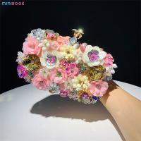 China Handmade Acrylic Evening Clutch Bag for Women Formal Party Rattan Silk Satin Bucket Bag 20cm for sale
