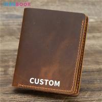 China Custom Logo Crazy Horse Bifold Leather Wallet for Men with RFID Blocking 8 Card Slots for sale