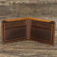 China Custom Logo Crazy Horse Bifold Leather Wallet for Men with RFID Blocking 8 Card Slots for sale