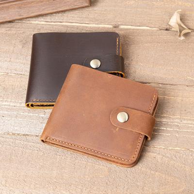 China Men's Bifold Slim Coin Purse Wallet Vintage Genuine Crazy Horse Leather 11cm x 9cm for sale