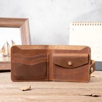 China Men's Bifold Slim Coin Purse Wallet Vintage Genuine Crazy Horse Leather 11cm x 9cm for sale