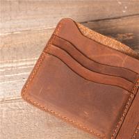 China Men's Bifold Slim Coin Purse Wallet Vintage Genuine Crazy Horse Leather 11cm x 9cm for sale