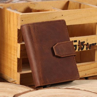 China Men's Casual Short Billfold Wallet Cowhide Leather Polyester Lining 8 Card Slots RFID Blocking for sale
