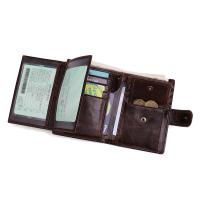 China Men's Casual Short Billfold Wallet Cowhide Leather Polyester Lining 8 Card Slots RFID Blocking for sale