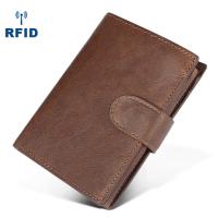 China Men's Casual Short Billfold Wallet Cowhide Leather Polyester Lining 8 Card Slots RFID Blocking for sale