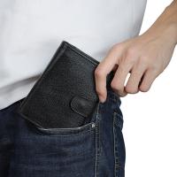 China Men's Casual Short Billfold Wallet Cowhide Leather Polyester Lining 8 Card Slots RFID Blocking for sale