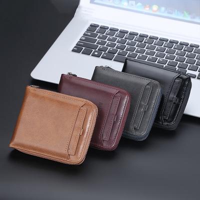 China Vintage Retro Genuine Leather Zipper Closure Handmade Man Purse Wallet Custom Logo Available for sale