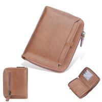 China Vintage Retro Genuine Leather Zipper Closure Handmade Man Purse Wallet Custom Logo Available for sale
