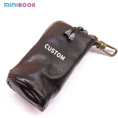 China Vintage Cowhide Leather Keychain Coin Purse for Women Men Low MOQ Mix Models Custom Logo for sale