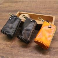 China Vintage Cowhide Leather Keychain Coin Purse for Women Men Low MOQ Mix Models Custom Logo for sale