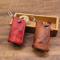 China Vintage Cowhide Leather Keychain Coin Purse for Women Men Low MOQ Mix Models Custom Logo for sale