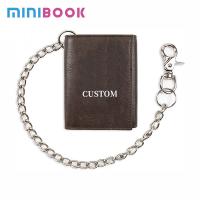 China Genuine Leather Men's Trifold Chain Wallet Anti-Theft Design 12.5cm x 9.5cm for sale