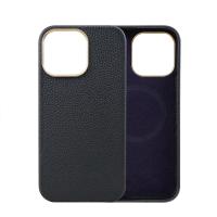 China Genuine Leather Phone Case for iPhone 11-15 Pebble Leather Shockproof Business Cover for sale