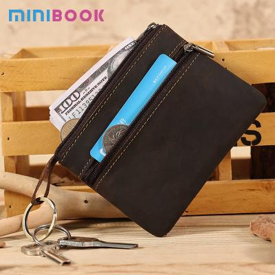 China Genuine Leather Mini Coin Purse Keychain Money Bag Men Key Pouch Credit Card Holder Wallet 2.5x1.5in for sale