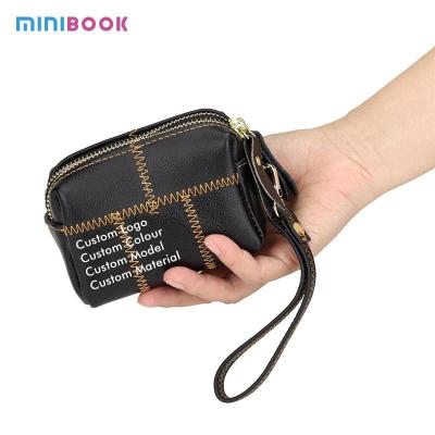 China Genuine Leather Keychain Pouch Small Women Zipper Hasp Closure Purse 10.5x8x5.5cm for sale