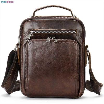 China Retro Brown Cowhide Leather Messenger Bag for Men Durable 15.6 Inch Laptop Shoulder Bag for sale
