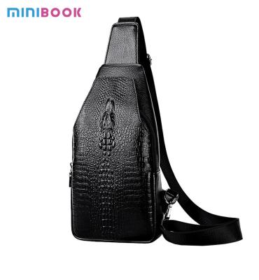 China Men's PU Leather Crossbody Chest Bag Alligator Pattern Fashion Casual Shoulder Bag for sale