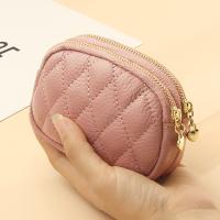 China Genuine Leather Mini Keychain Coin Pouch with Double Zippers for Women Daily Use 8x5cm for sale