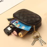 China Genuine Leather Mini Keychain Coin Pouch with Double Zippers for Women Daily Use 8x5cm for sale
