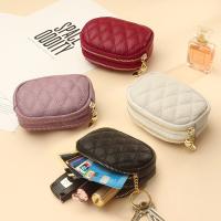 China Genuine Leather Mini Keychain Coin Pouch with Double Zippers for Women Daily Use 8x5cm for sale