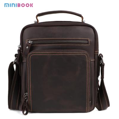 China 9.7 Inch Genuine Leather Men's Shoulder Messenger Bag Vintage Multiple Pockets for sale