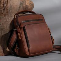 China 9.7 Inch Genuine Leather Men's Shoulder Messenger Bag Vintage Multiple Pockets for sale