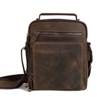China 9.7 Inch Genuine Leather Men's Shoulder Messenger Bag Vintage Multiple Pockets for sale