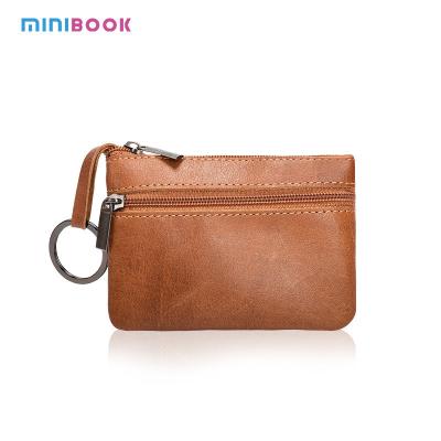 China Genuine Leather Coin Purse with Keyring 12x9x10 cm Custom Rectangle Card Holder Wallet for sale