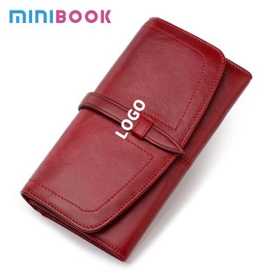 China Genuine Leather Long Wallet Clutch Bag for Women Fashion Anti-Theft 18.5cm for sale