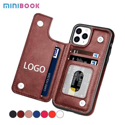 China PU Leather Kickstand Phone Case Wallet with Card Slots for iPhone Shockproof Lightweight for sale