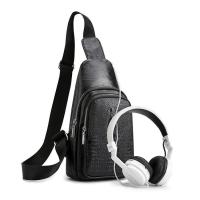 China Men PU Leather Crossbody Sling Bag Travel Belt Bag 30cm Crocodile Grain Custom for sale